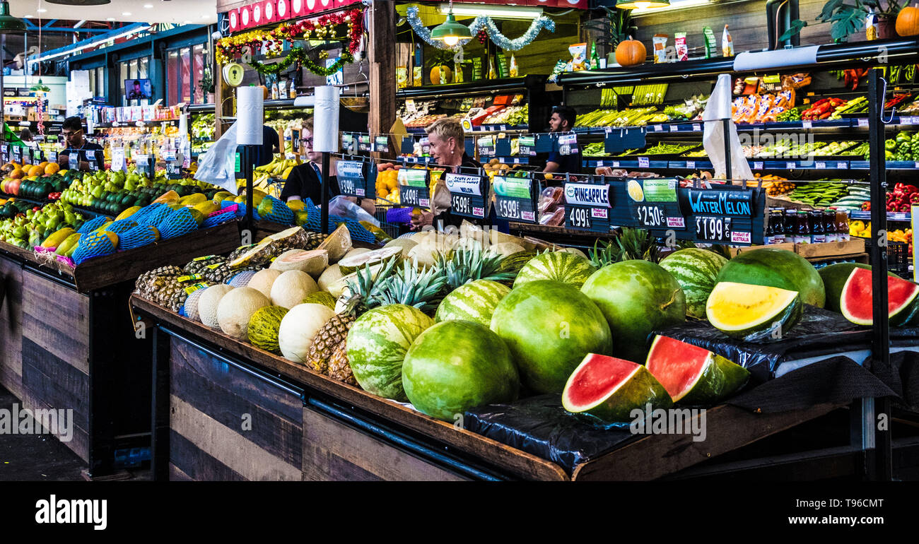 Fresh food market stalls with variety of fruit Stock Photo - Alamy