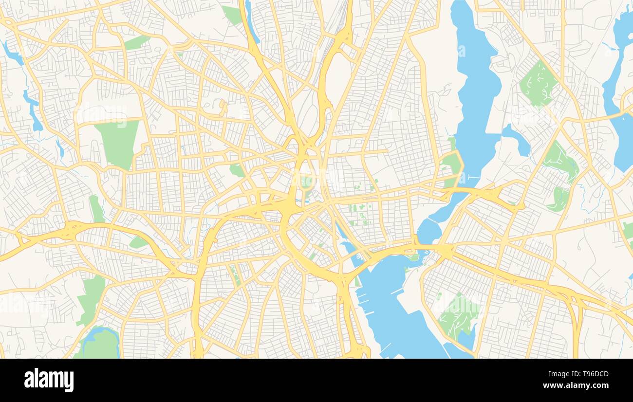 Empty vector map of Providence, Rhode Island, USA, printable road map ...