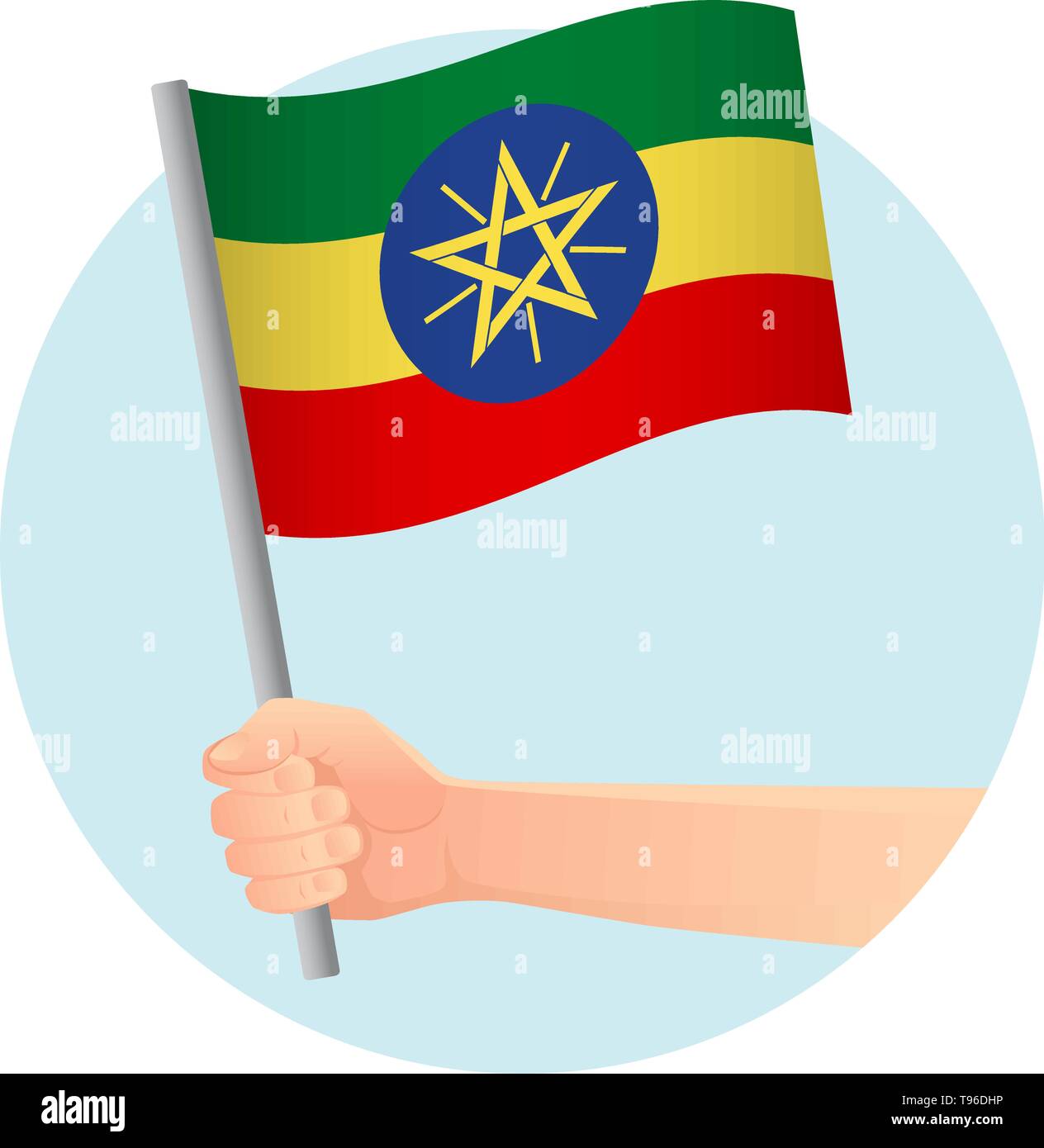 Ethiopia flag in hand. Patriotic background. National flag of Ethiopia ...
