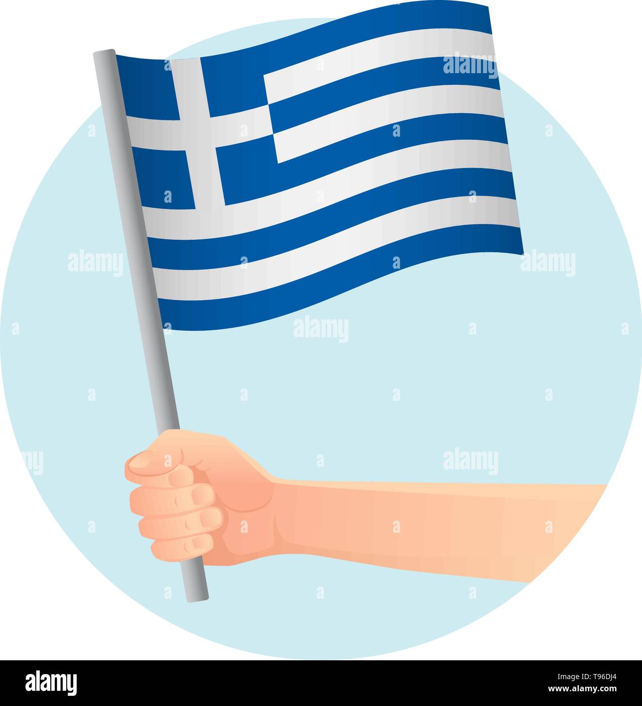 Greece flag in hand. Patriotic background. National flag of Greece ...