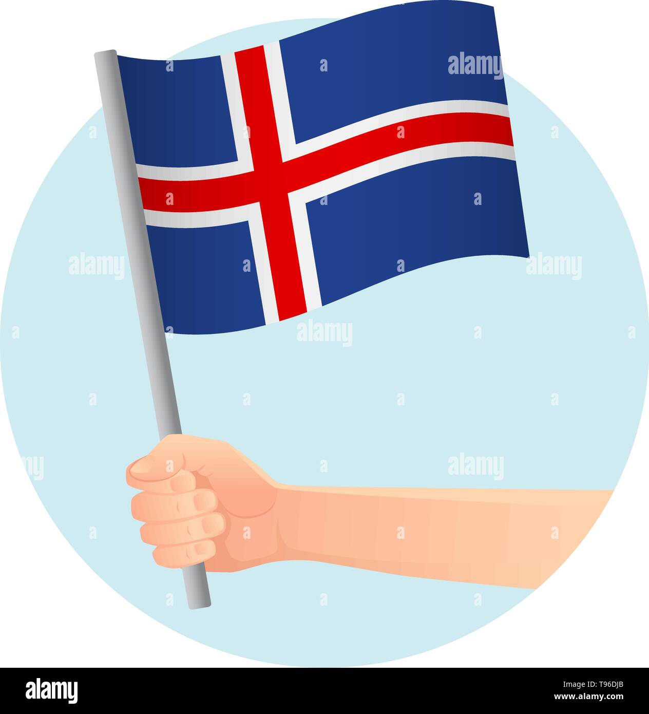 Iceland flag in hand. Patriotic background. National flag of Iceland ...