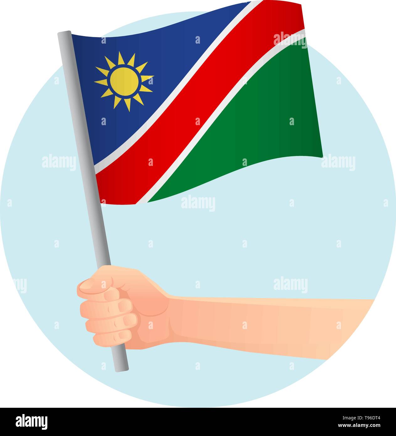 Namibia flag in hand. Patriotic background. National flag of Namibia ...