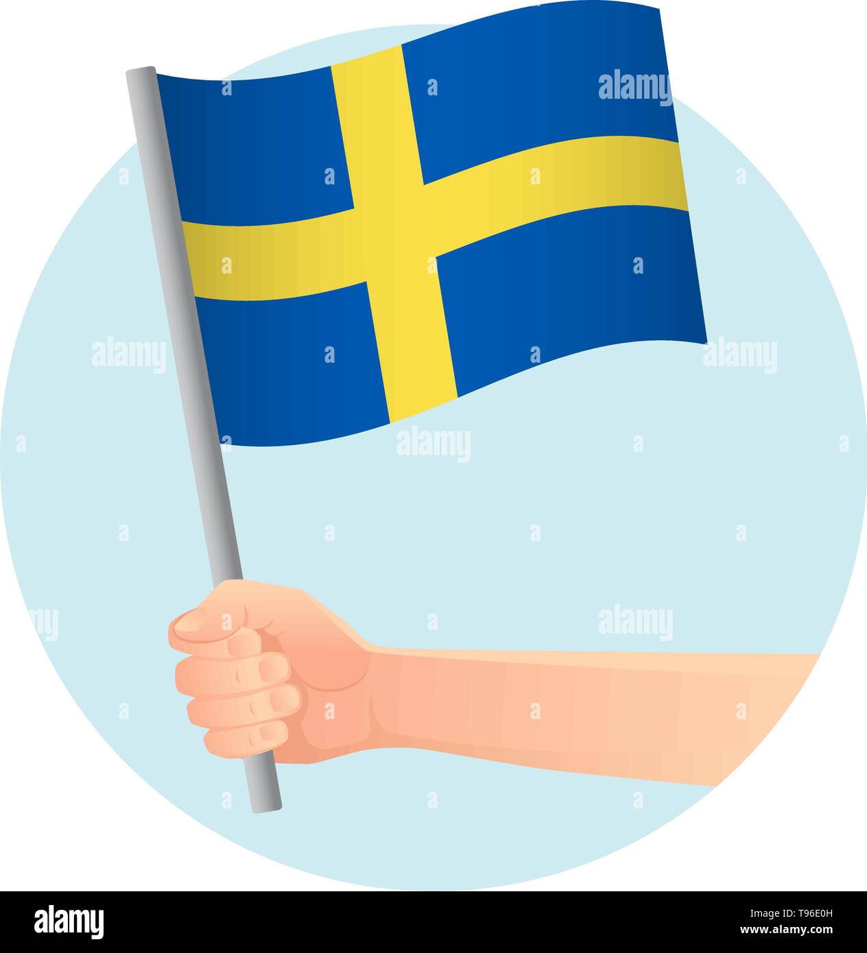 Sweden flag in hand. Patriotic background. National flag of Sweden ...
