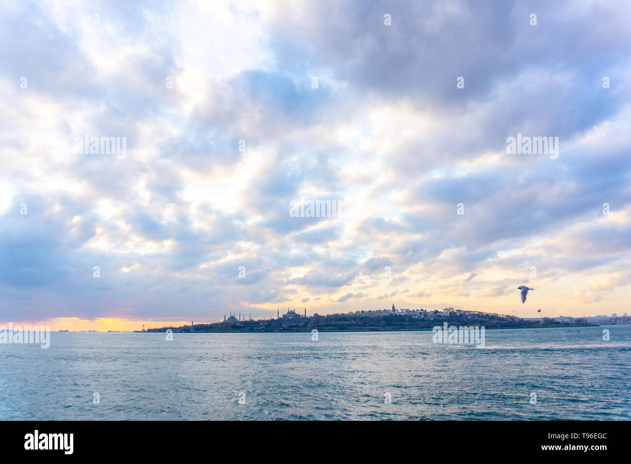 Silhouette of Istanbul at the sunset cloudy weather, Turkey Stock Photo ...