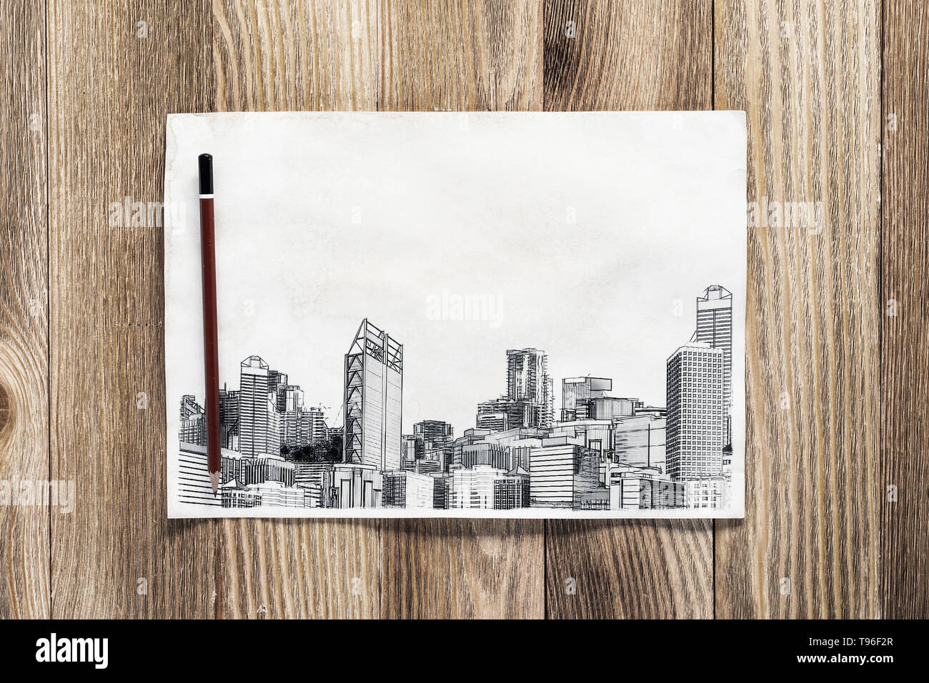 Big city skyline pencil draw Stock Photo - Alamy