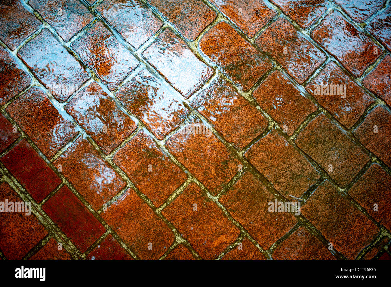 Wet Brown Bricks on Pathway Stock Photo - Alamy