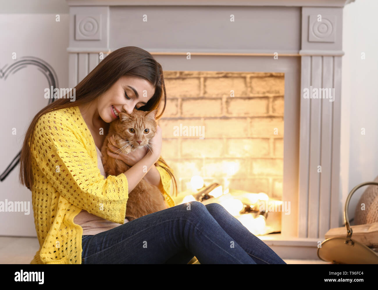 Cozy fireplace cat hi-res stock photography and images - Alamy