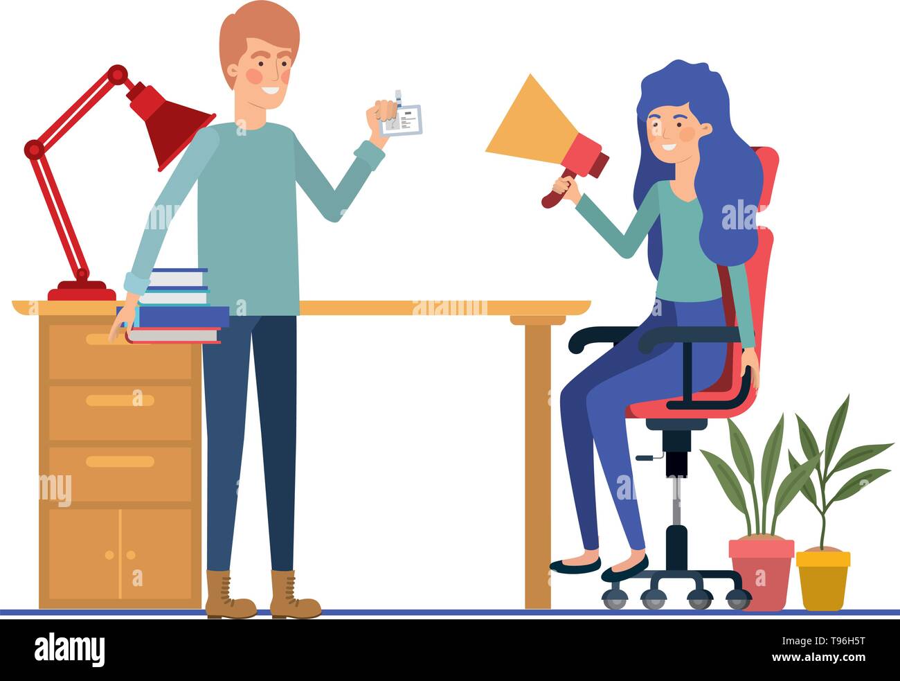 couple in the work office with white background Stock Vector Image ...