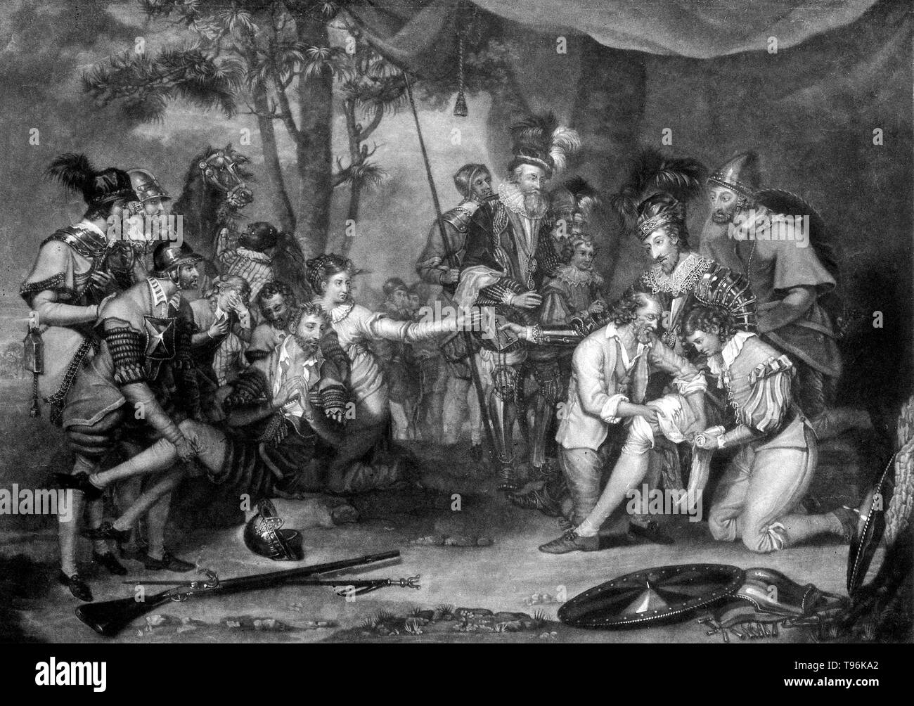 The death of Sir Philip Sidney at the battle of Zutphen: he passes the ...