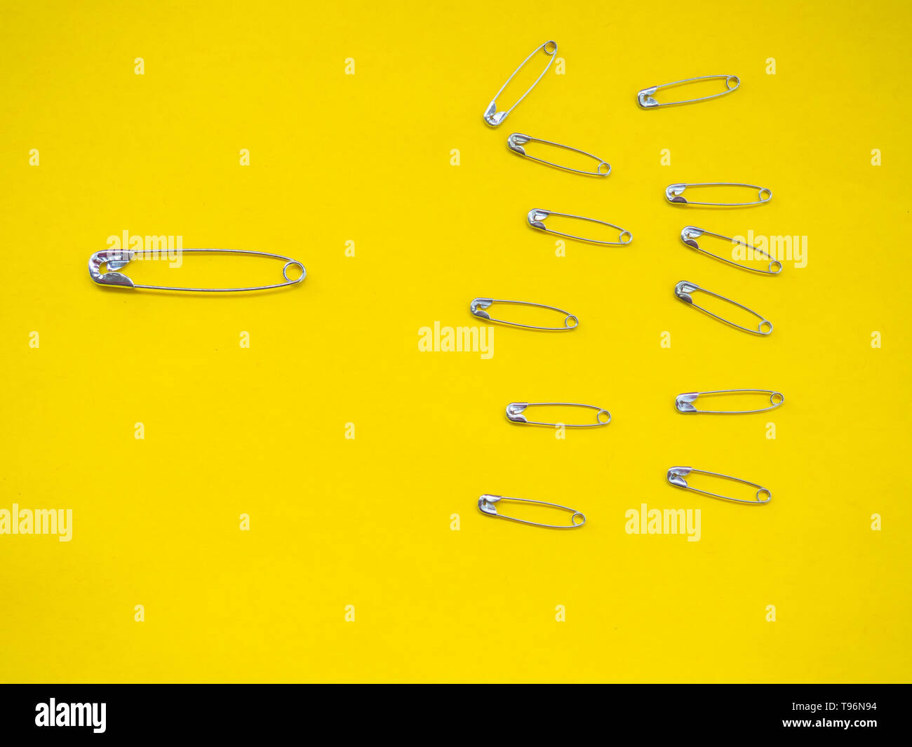 A large safety pin followed by other smaller ones in human ...