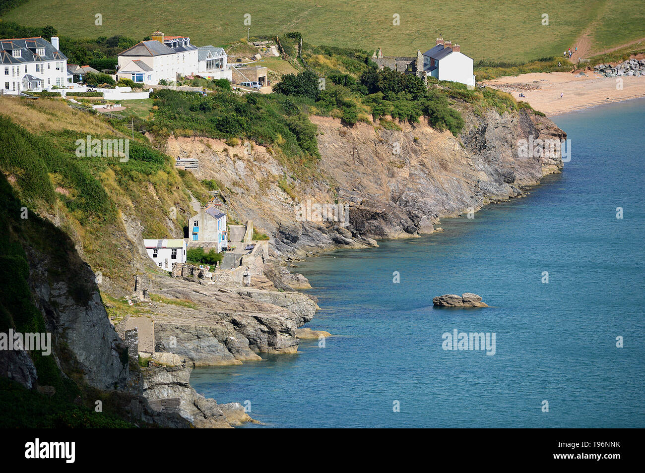 Looking down on the lost village of Hallsands with Beesands beach in ...