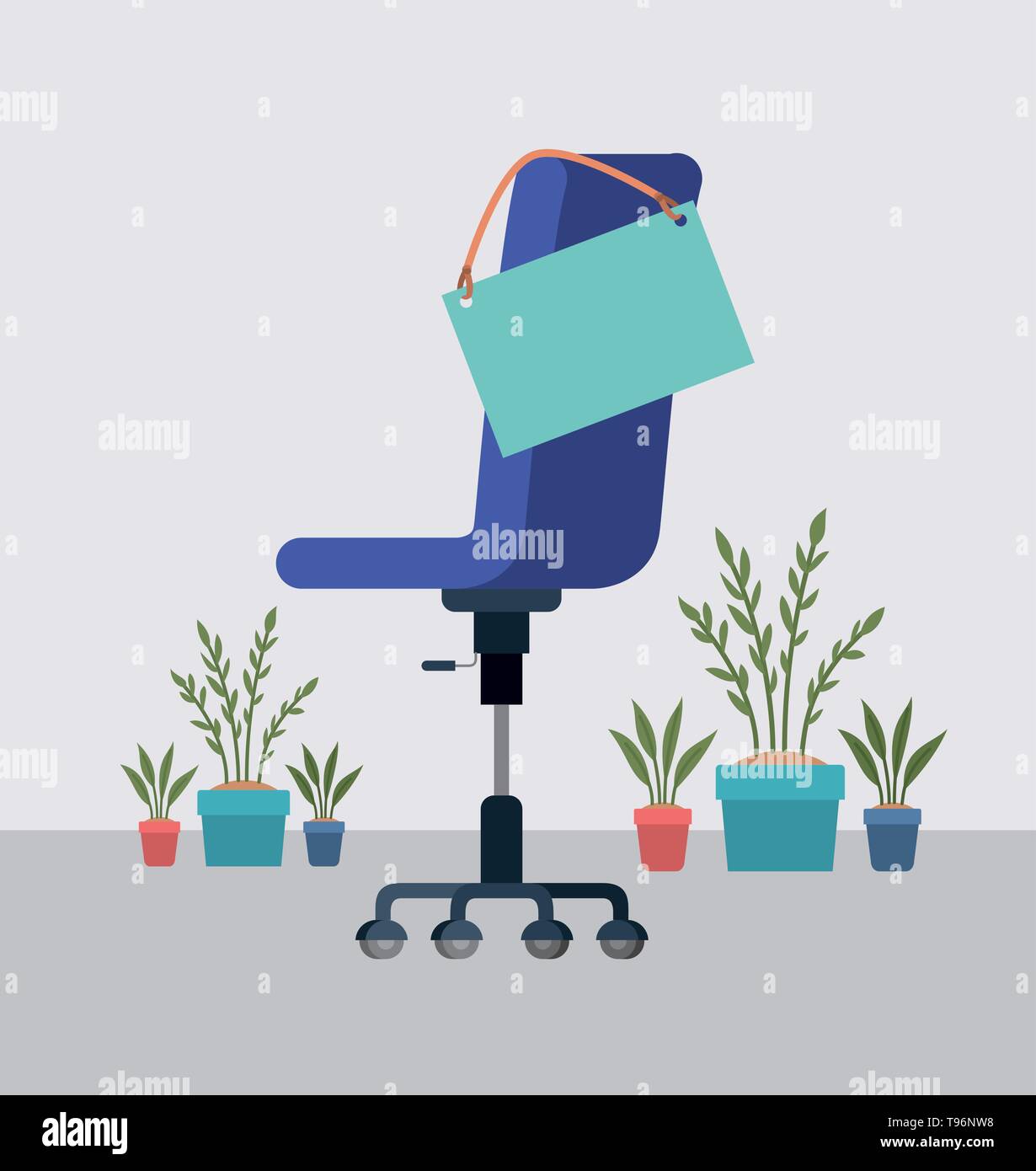 office chair iwith label hanging and house plants Stock Vector Image ...