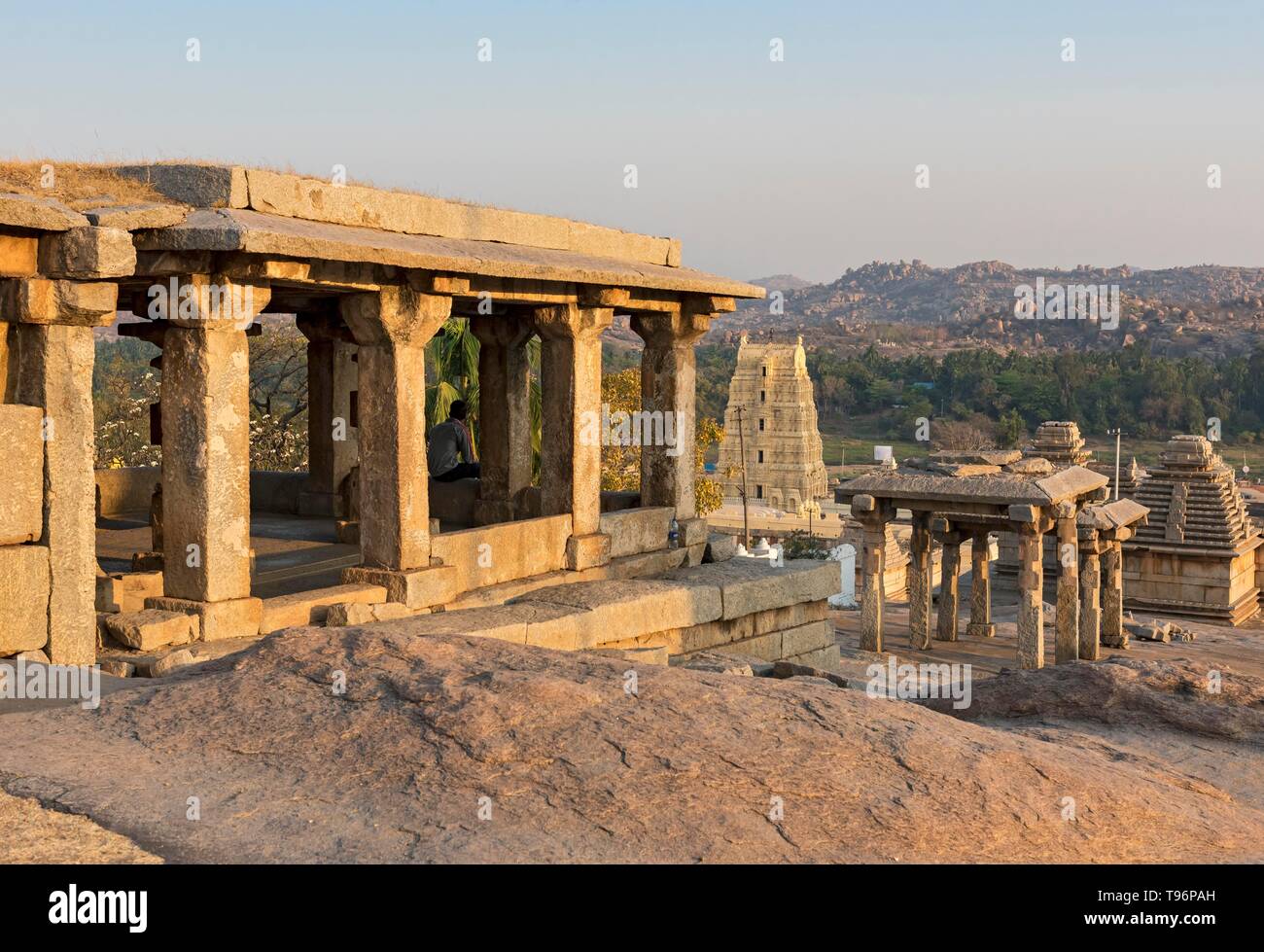 Temples on Hemakuta hill with Virupaksha Temple, Hampi, India Stock ...