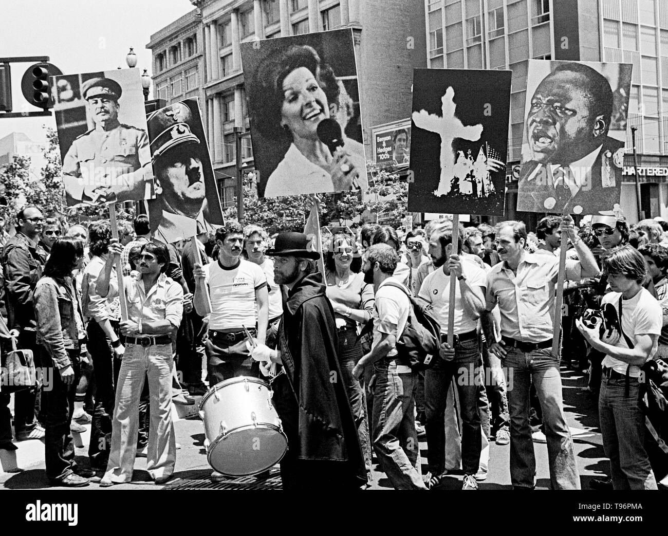 marchers carry signs in Gay Pride Parade in San Francisco, June 1977 ...