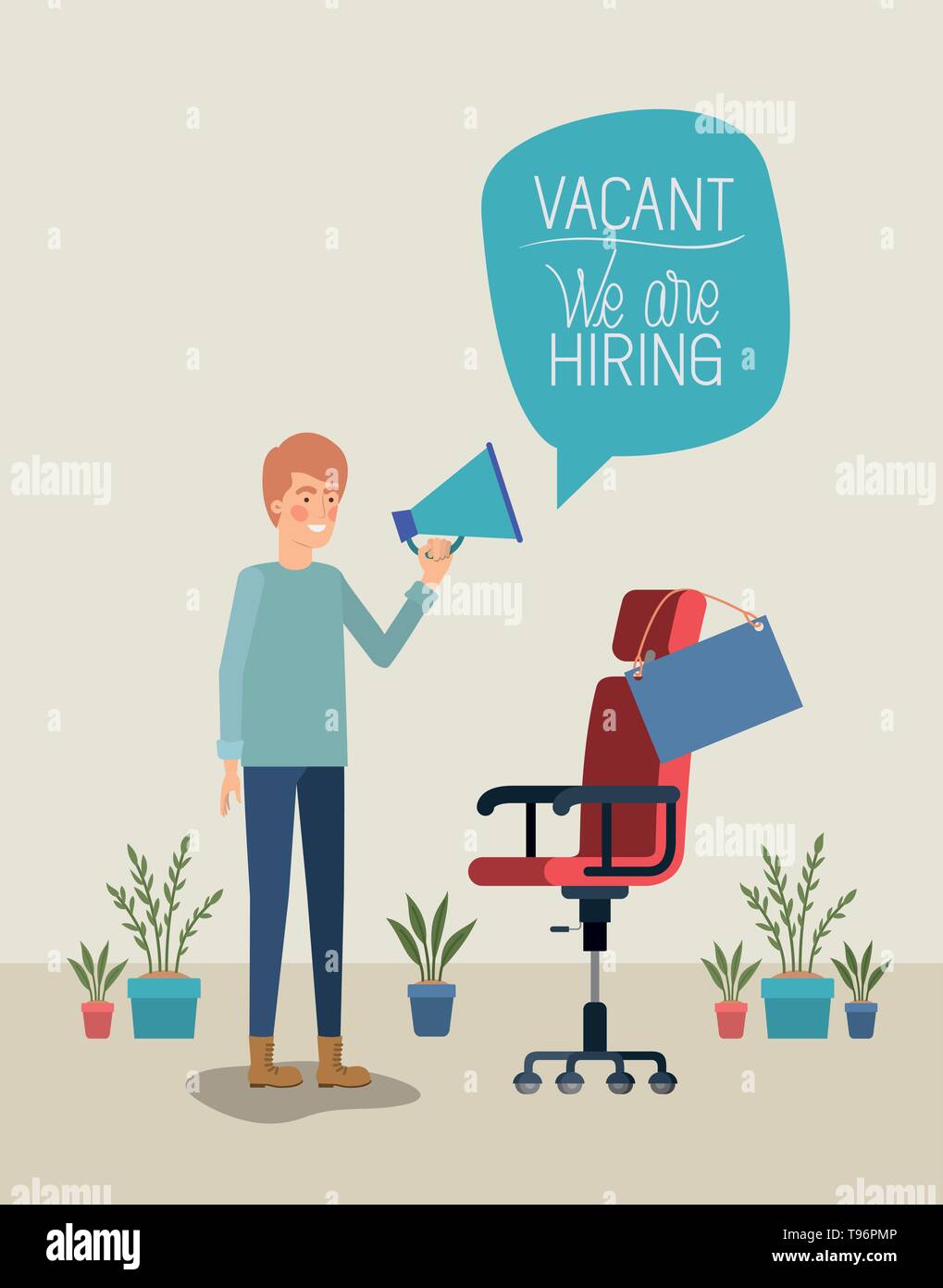 man using megaphone with we are hiring message in the office Stock ...