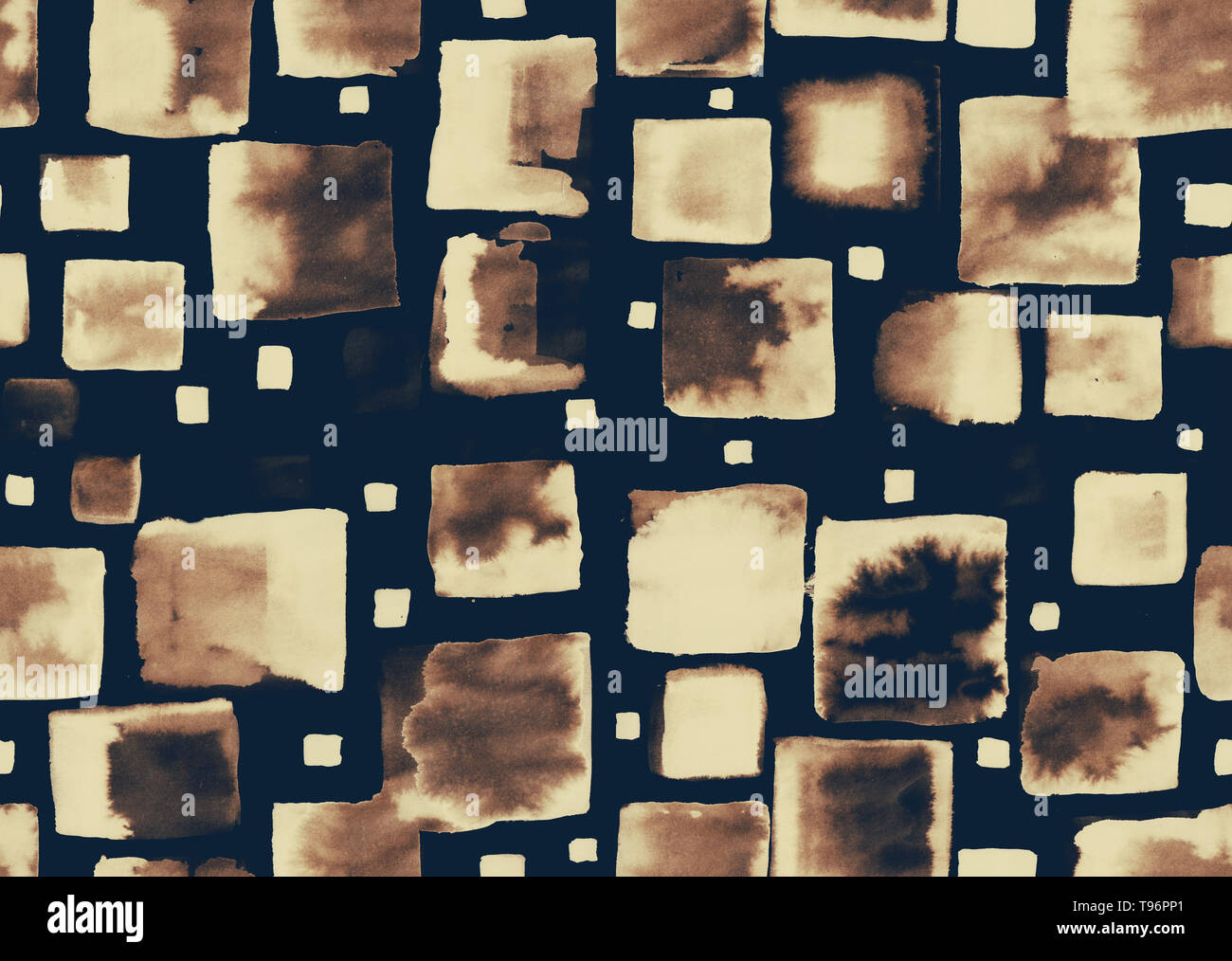 Abstract seamless pattern with watercolor and ink squares on black ...