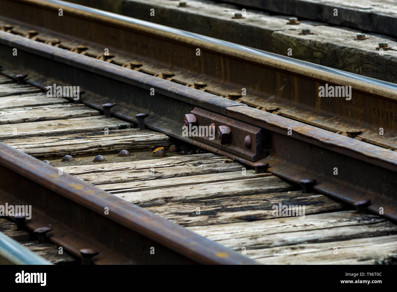 Close up of train tracks Stock Photo - Alamy