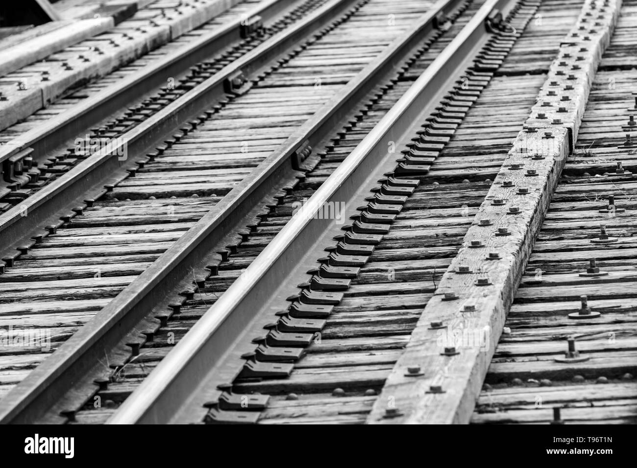 Close up of train tracks Stock Photo - Alamy
