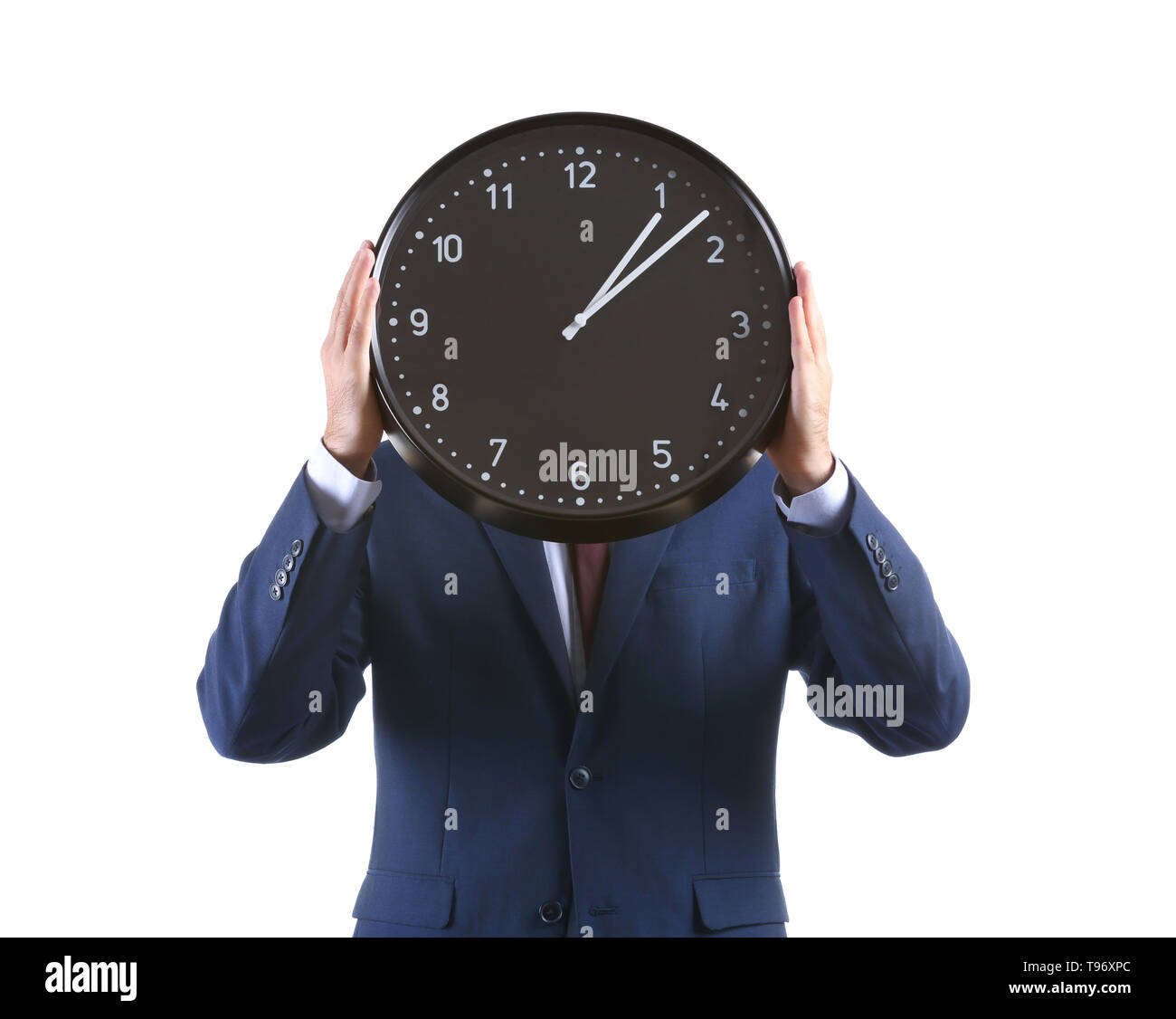Isolated man hiding face with clock hi-res stock photography and images ...