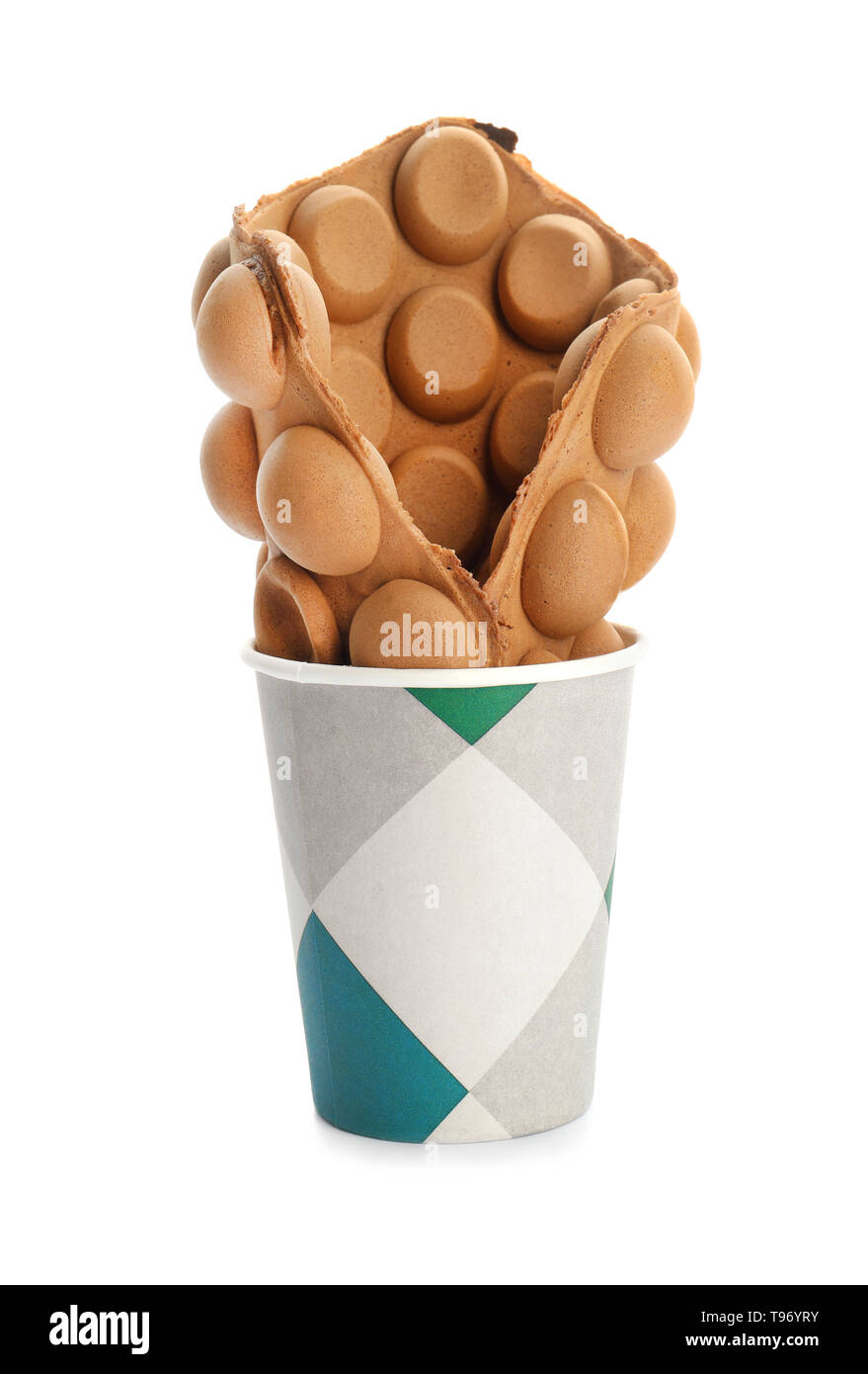 Delicious bubble waffle in cup on white background Stock Photo - Alamy