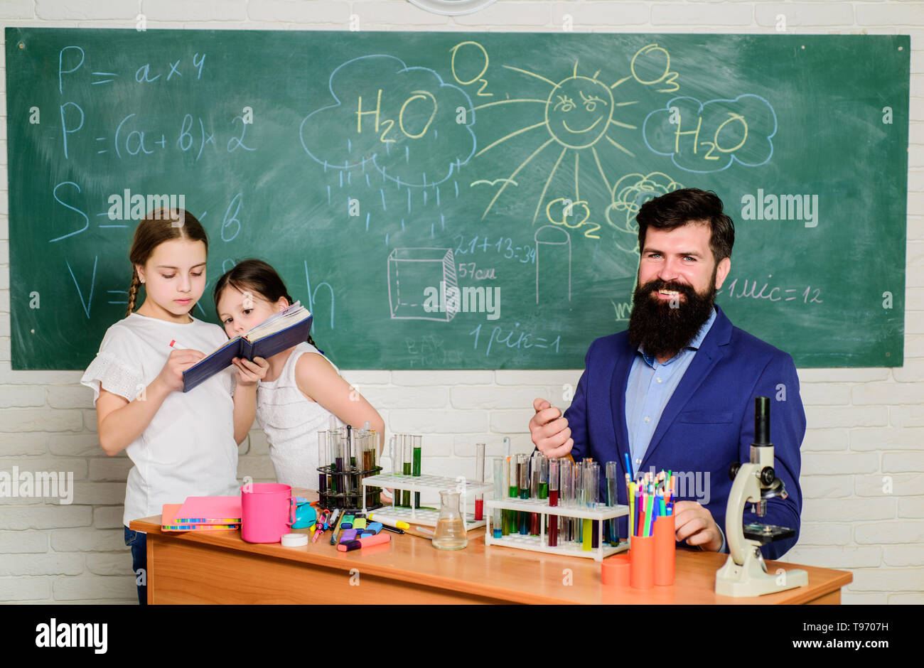 school kids scientist studying science. back to school. happy children ...