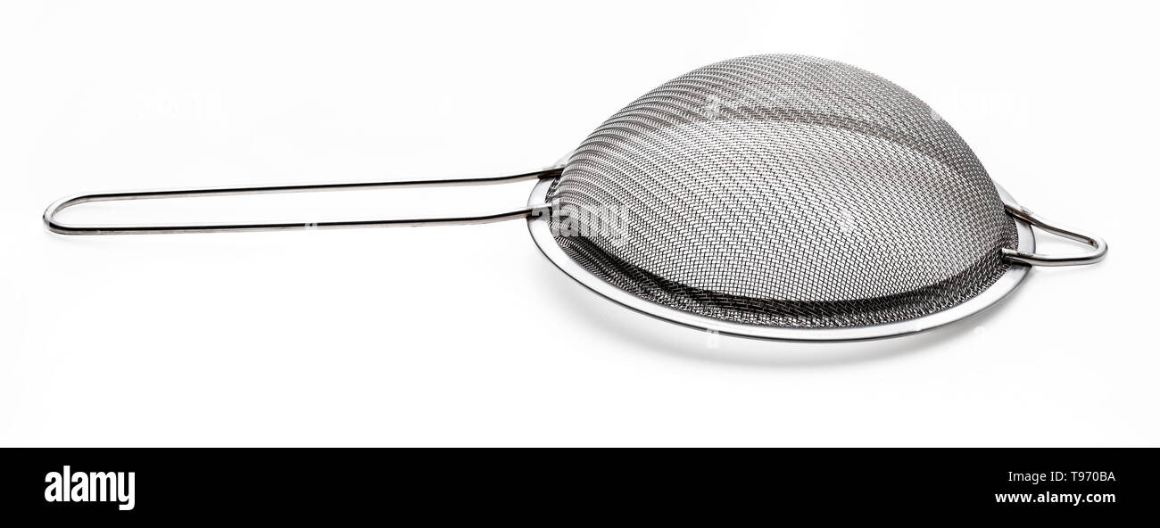 Metallic colander for cooking (kitchenware collection). Isolated on ...