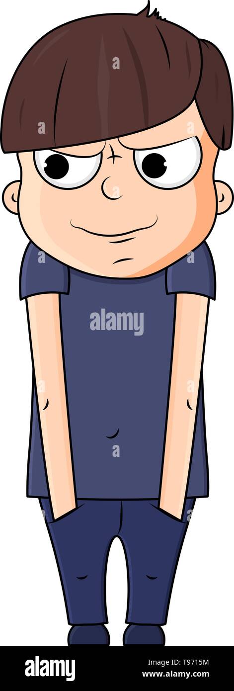 Cute cartoon boy with smug emotions. Vector illustration Stock Vector ...