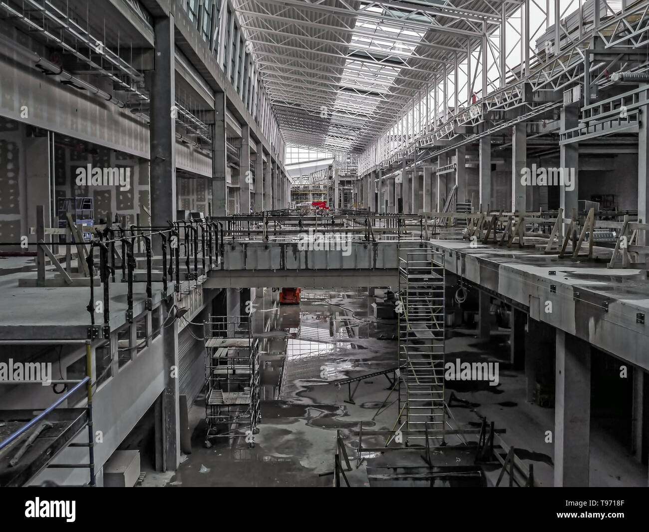 Industrial hall with steel structure being under construction Stock ...