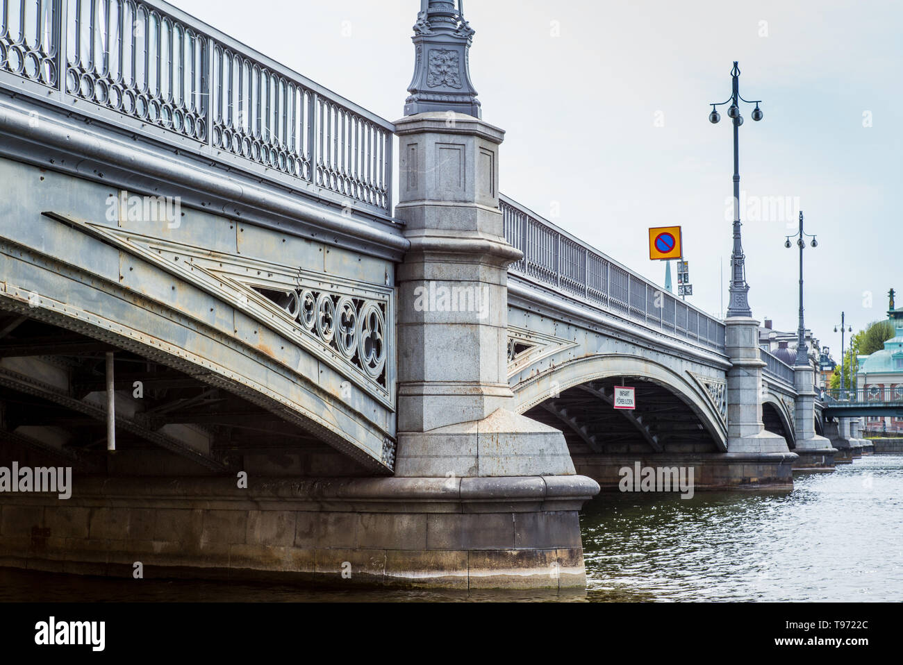 The metal structure of the Vasabron bridge in Stockholm in a sunny day ...