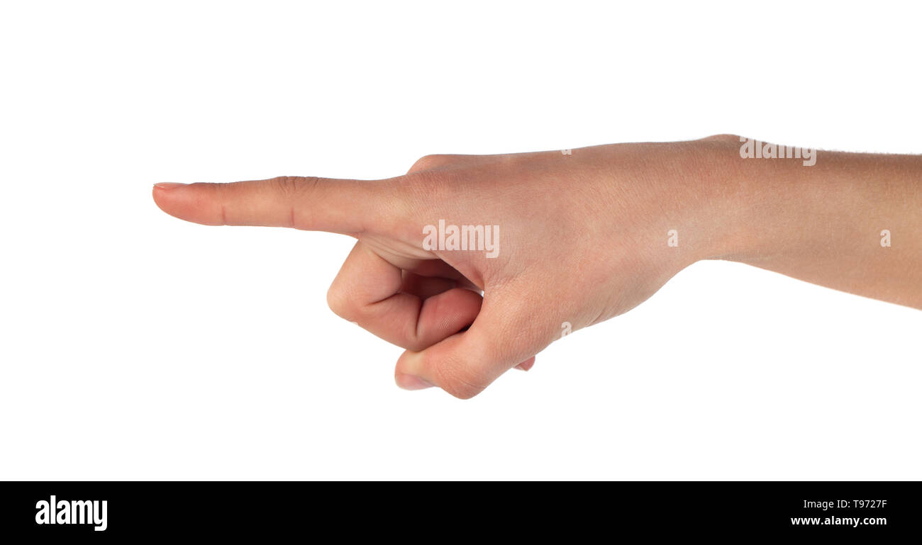 Pointing human hand isolated on white background. object Stock Photo ...