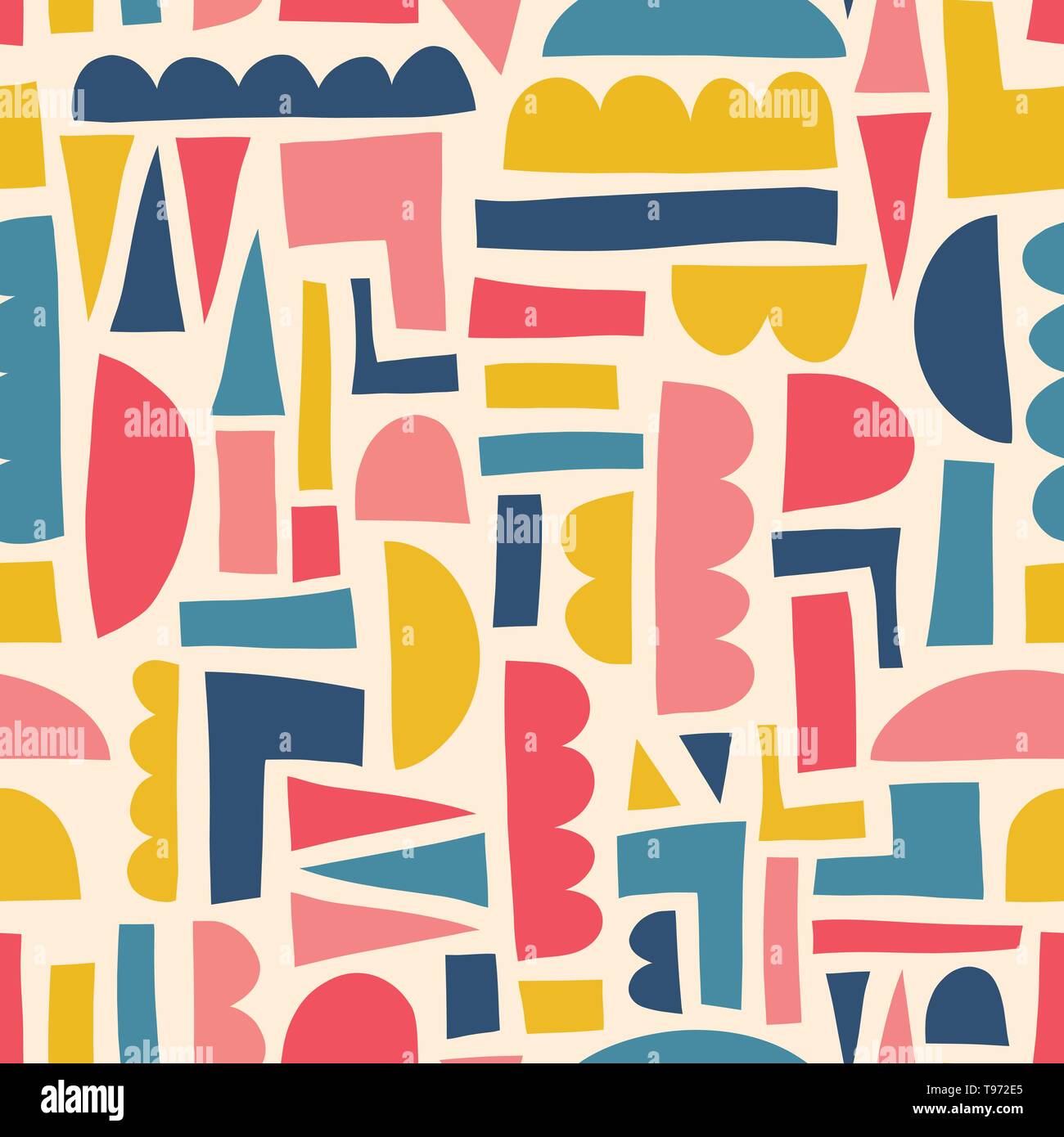 Abstract kids shapes seamless vector pattern paper cut out collage ...
