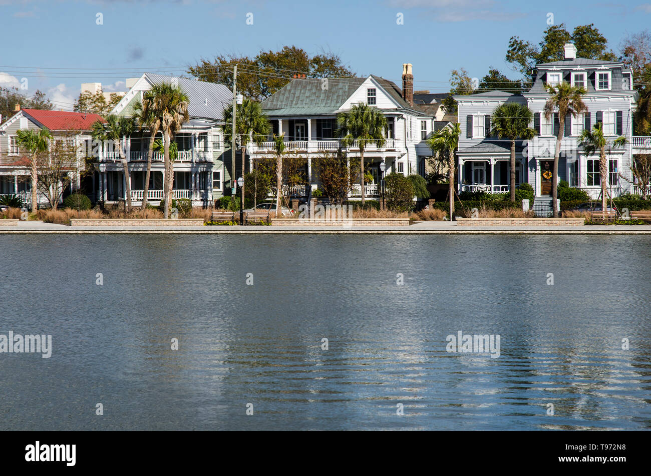 Historic Homes on Colonial Lake in Charleston, South Carolina Stock ...