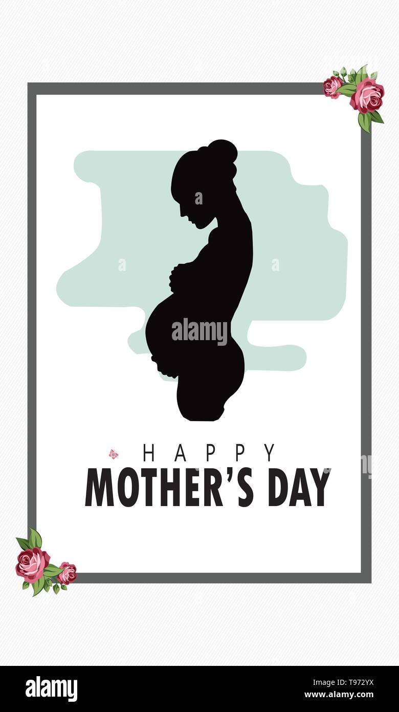 Beautiful Pregnant Profile Mother Silhouette Woman Vector Illustration