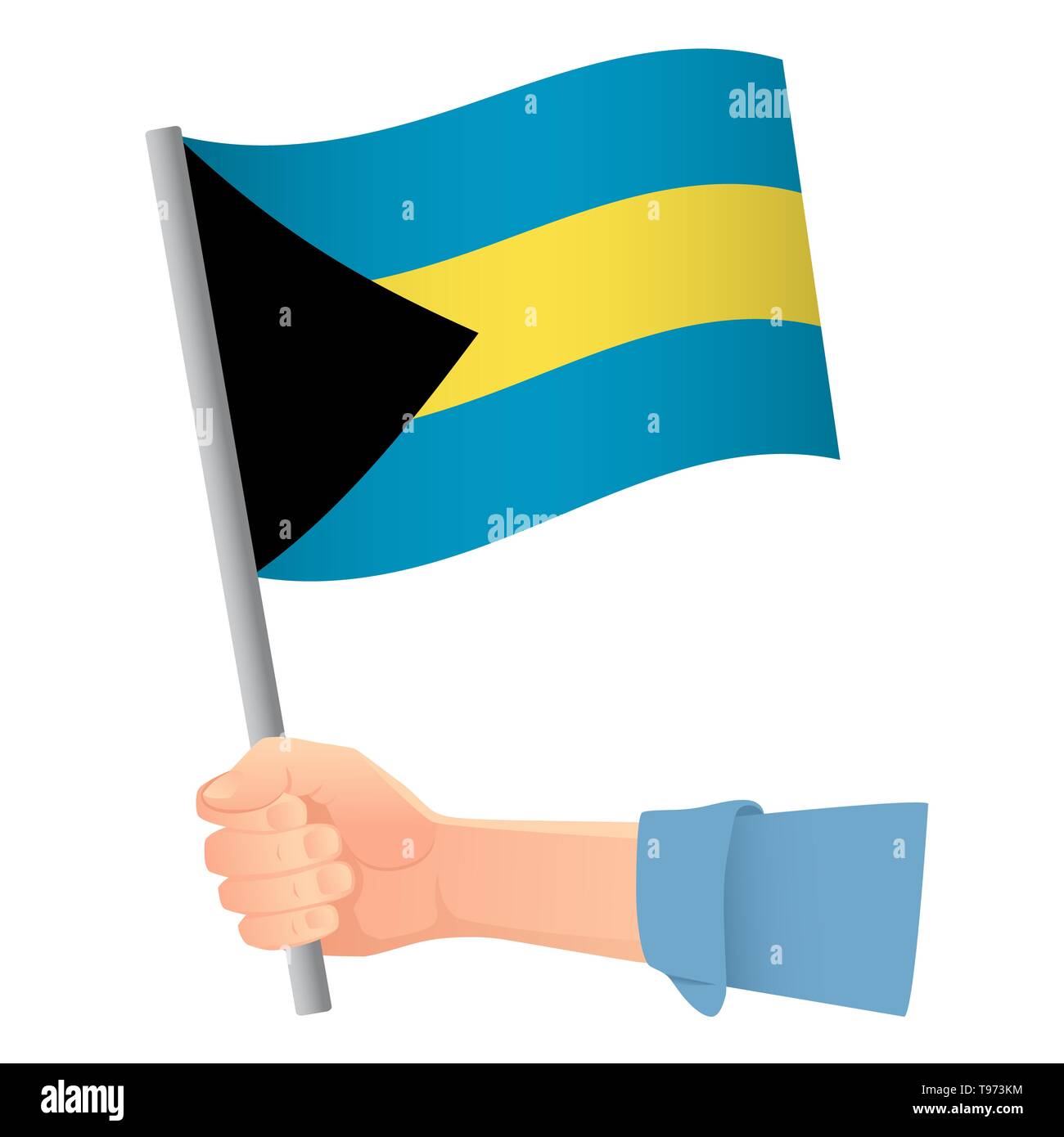 Bahamas flag in hand. Patriotic background. National flag of Bahamas ...
