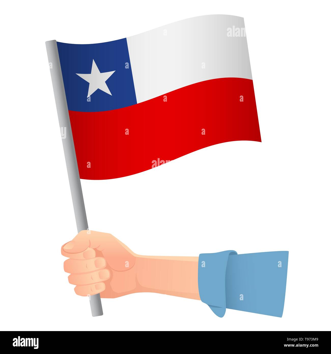 Chile flag in hand. Patriotic background. National flag of Chile ...