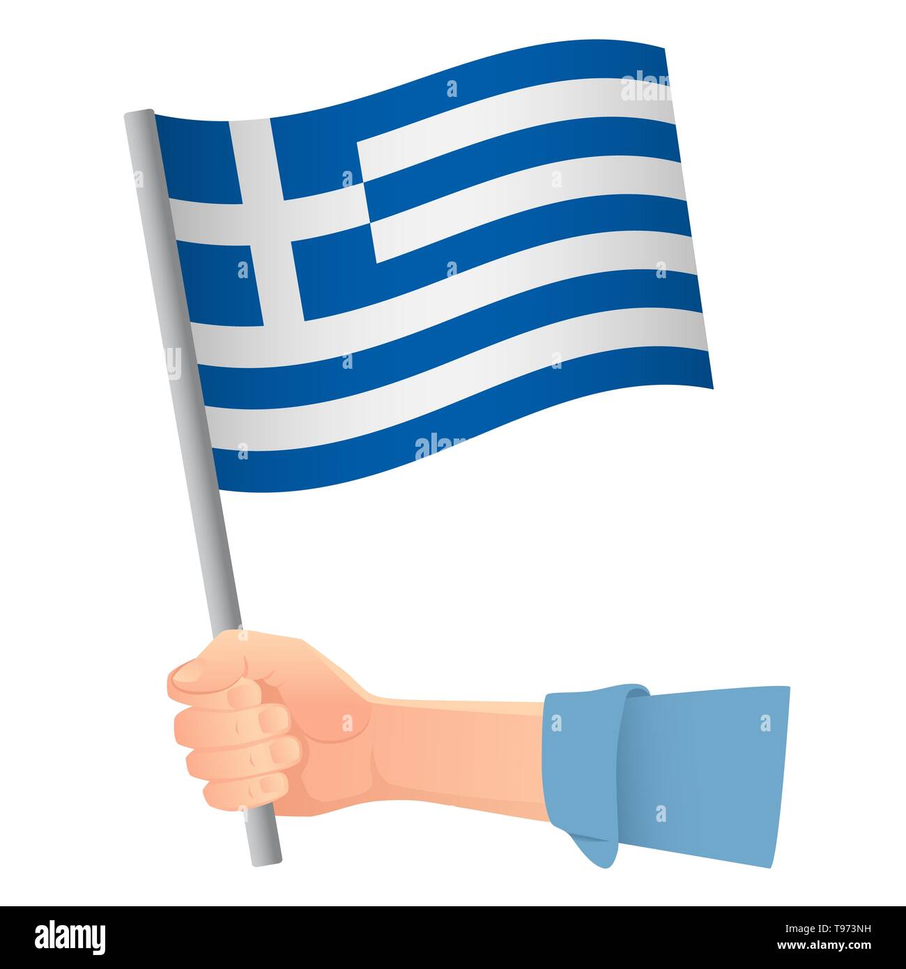 Greece flag in hand. Patriotic background. National flag of Greece ...