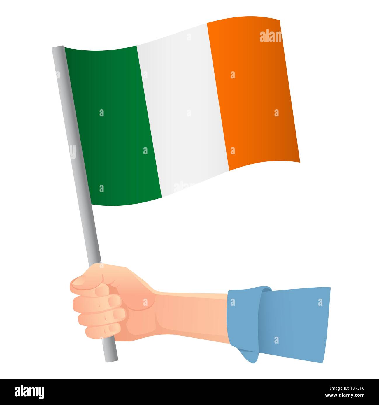Ireland flag in hand. Patriotic background. National flag of Ireland ...
