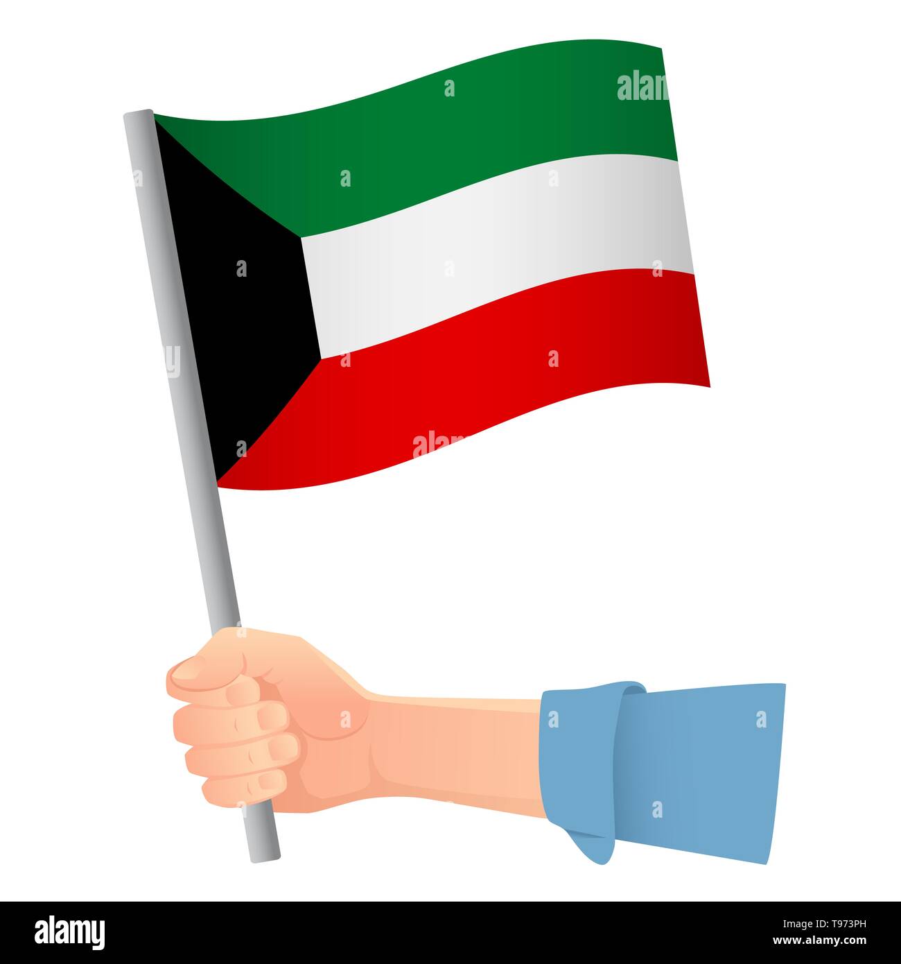 kuwait flag in hand. Patriotic background. National flag of Kuwait ...