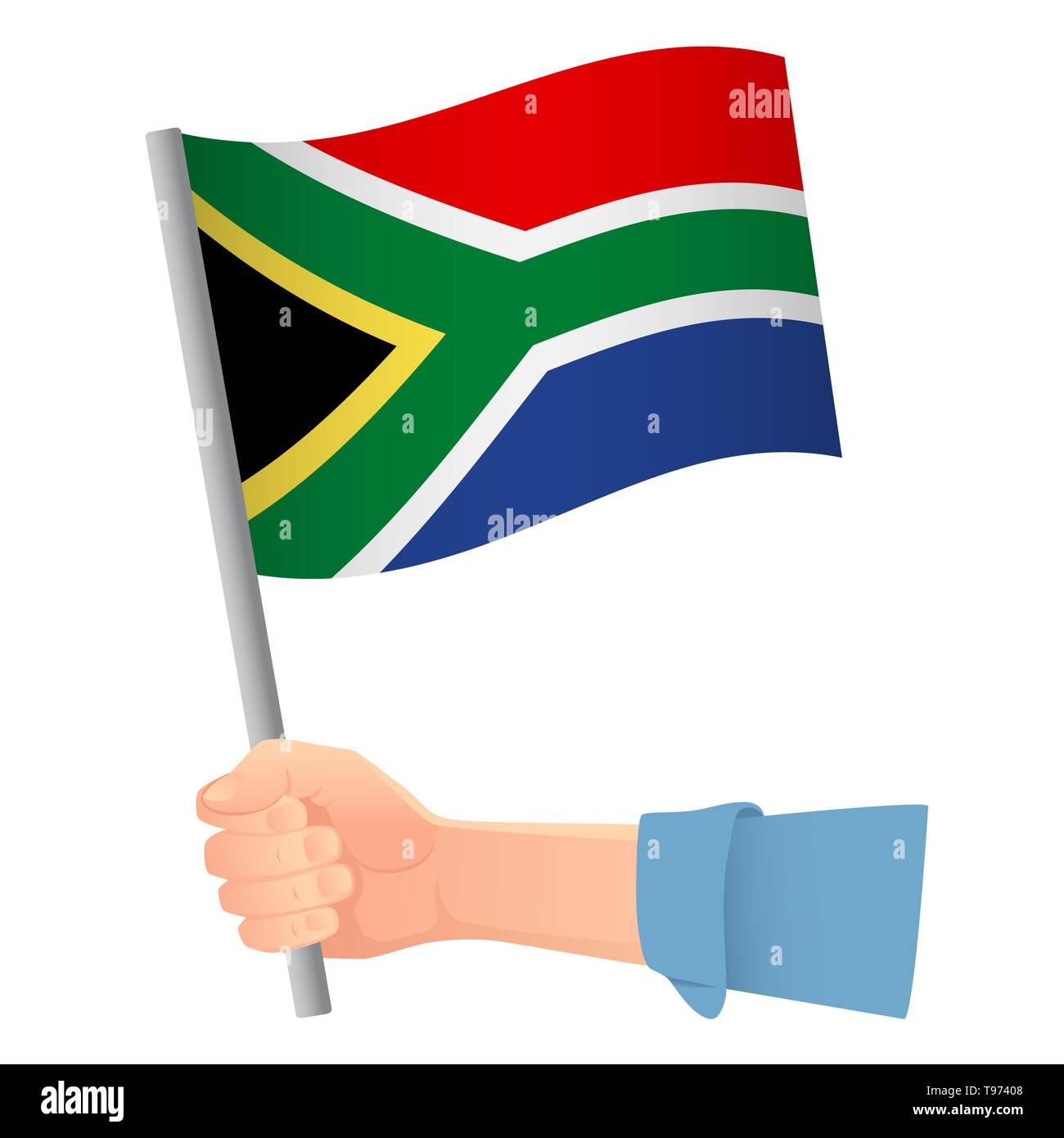 South Africa flag in hand. Patriotic background. National flag of South ...