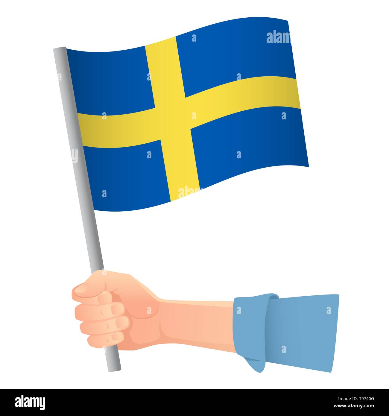 Sweden flag in hand. Patriotic background. National flag of Sweden ...