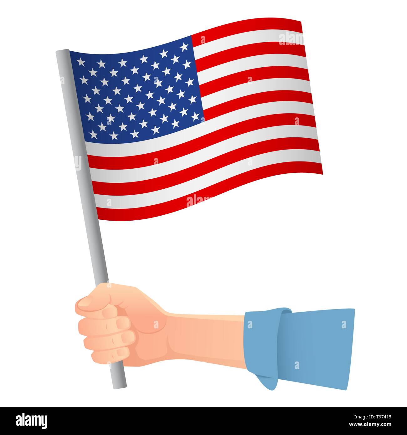 United States of America flag in hand. Patriotic background. National ...