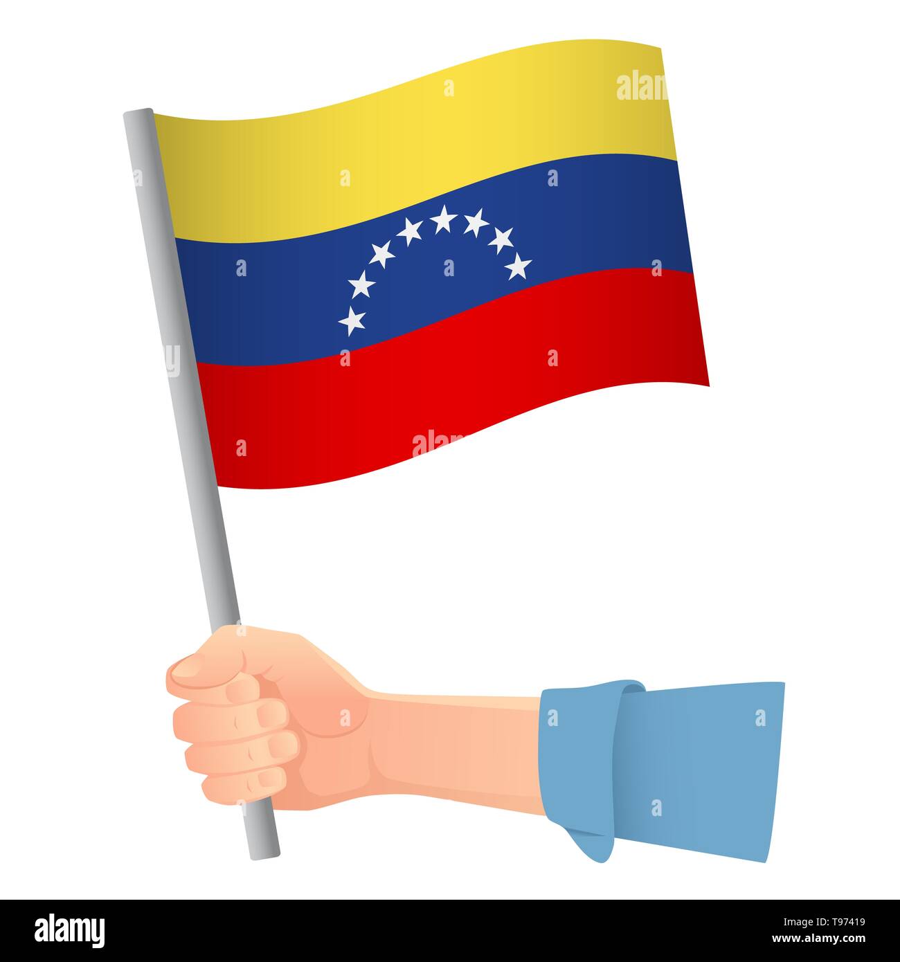 Venezuela flag in hand. Patriotic background. National flag of ...
