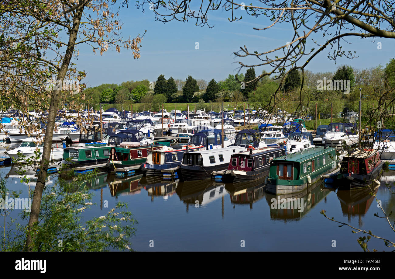 Boats moored in the York Marina, on the River Ouse at Naburn, North ...