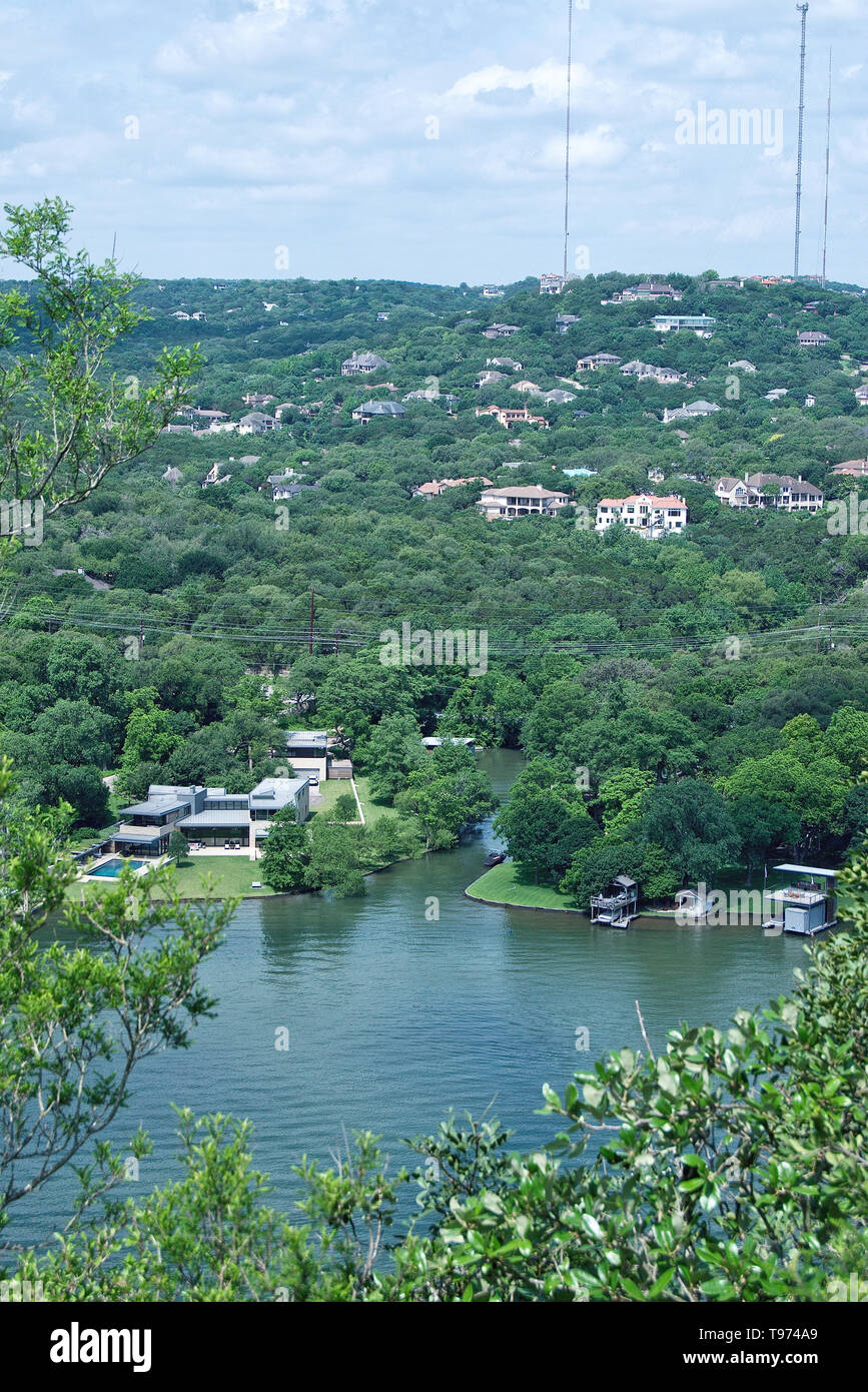 View of Austin Texas horizon with Colorado River from Mt. Bonnell Stock ...