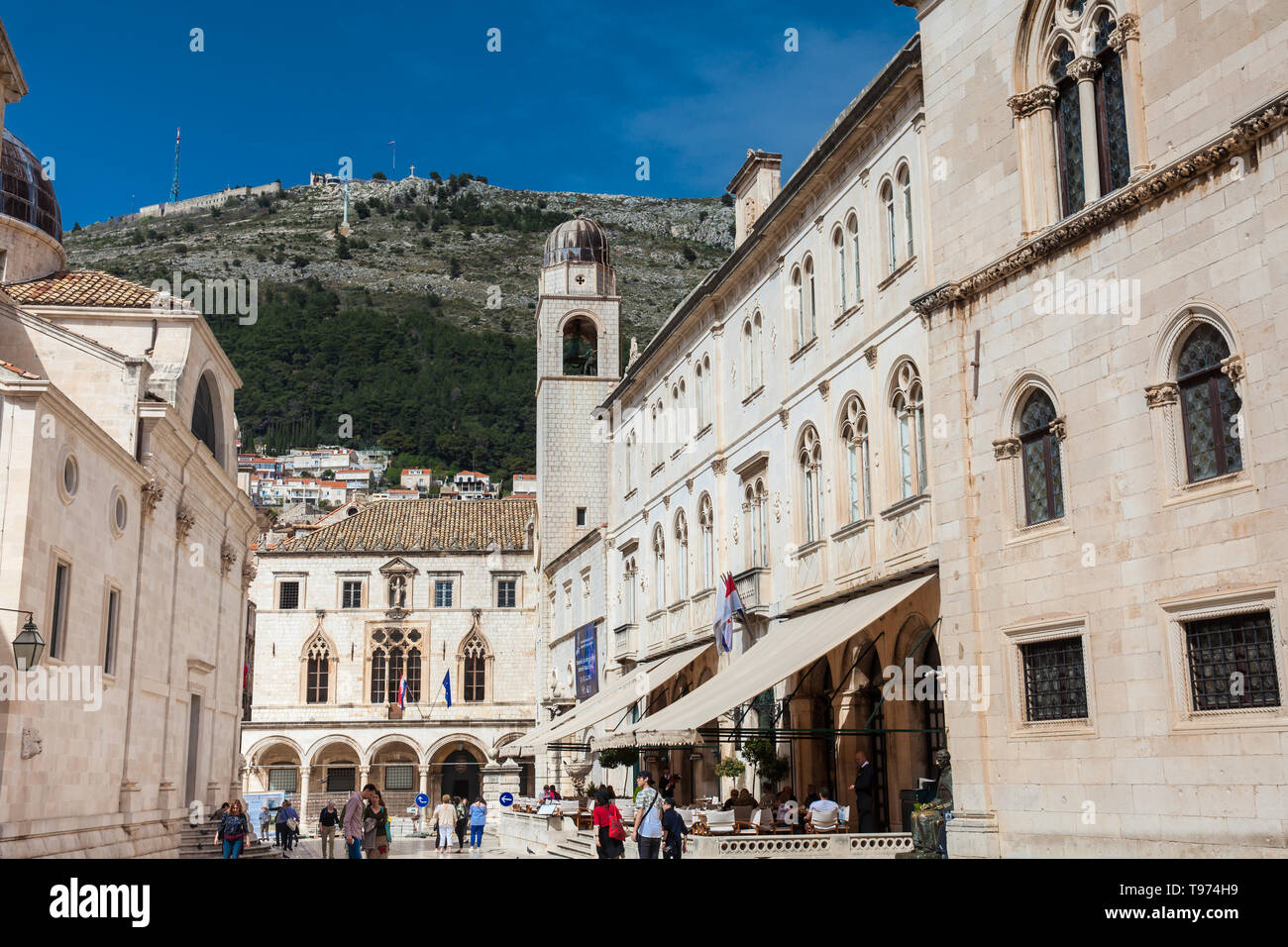 DUBROVNIK, CROATIA - APRIL, 2018: Tourists and locals at the beautiful ...