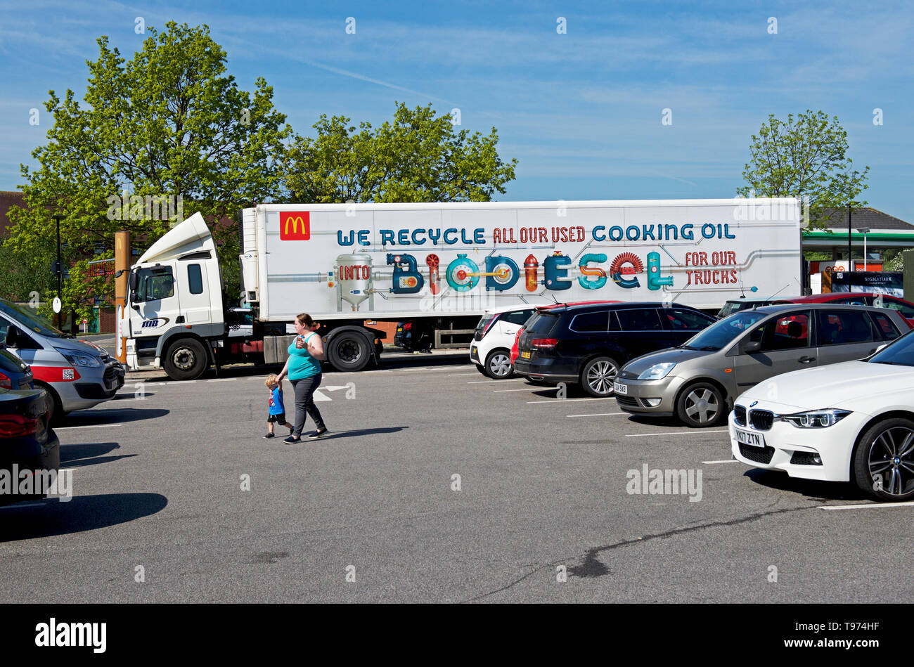 Branded lorry delivering foodstuffs to a branch of McDonalds, England ...