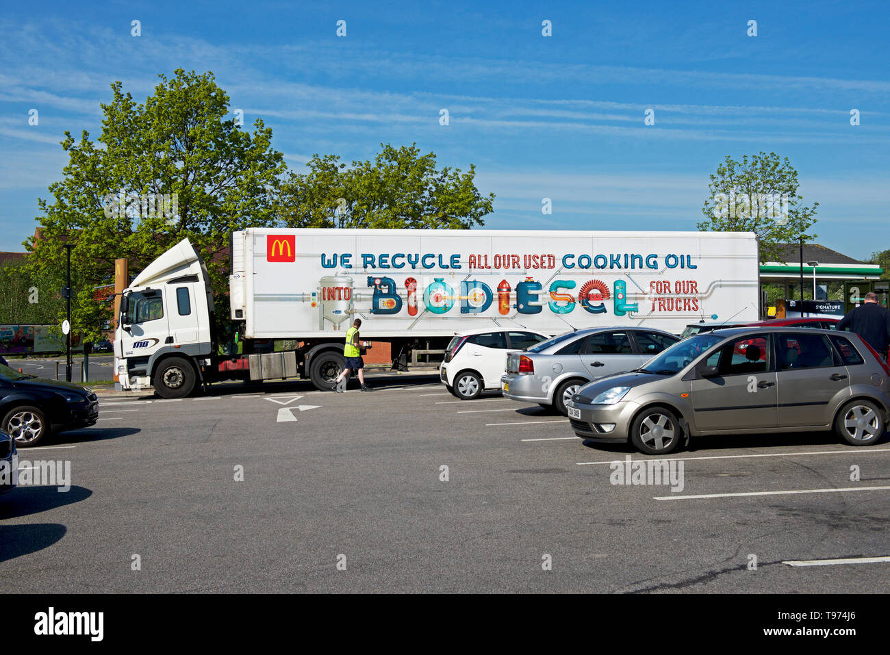 Branded lorry delivering foodstuffs to a branch of McDonalds, England ...