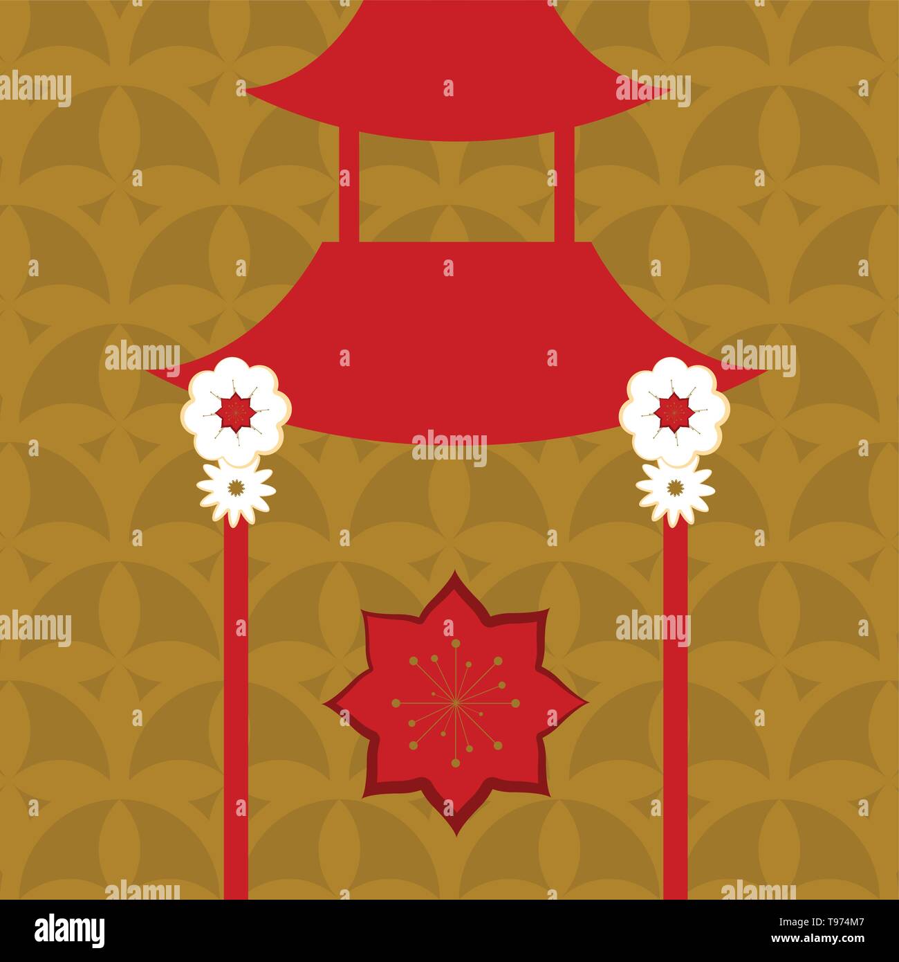 Floral pattern background with a japanese temple Stock Vector Image ...