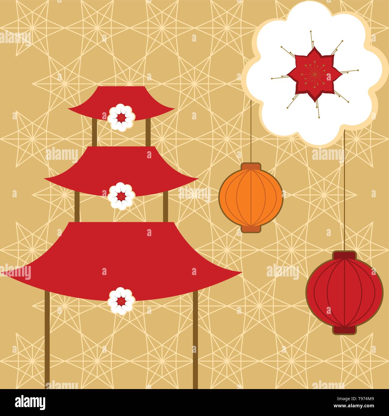 Geometric pattern background with japanese temple Stock Vector Image ...