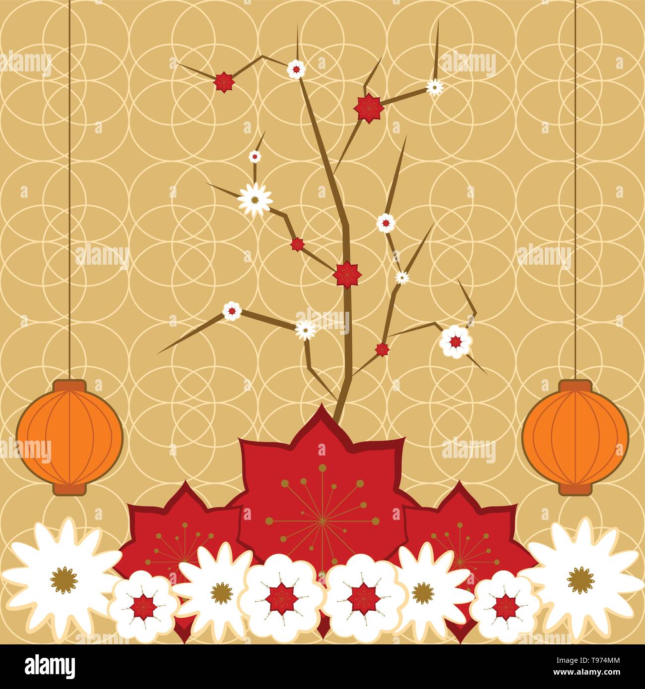 Background with flowered branches and lanterns Stock Vector Image & Art ...